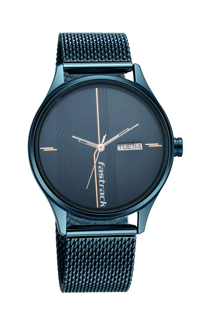 Titan Fastrack Style Up Quartz Analog with Day and Date Blue Dial ...