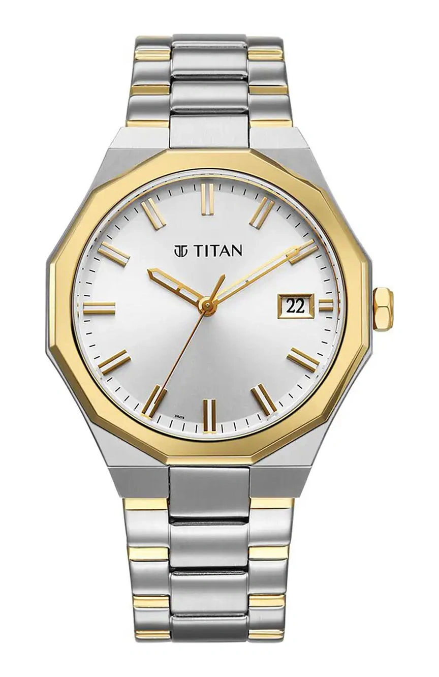 Titan Regalia Dodecagon Quartz Analog with Date Silver Dial Two Toned ...