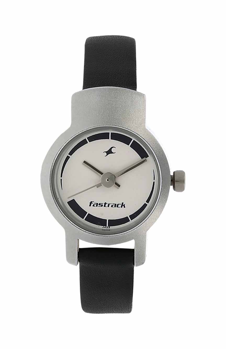Titan Fastrack Quartz Analog Silver Dial Leather Strap Watch for Girls ...