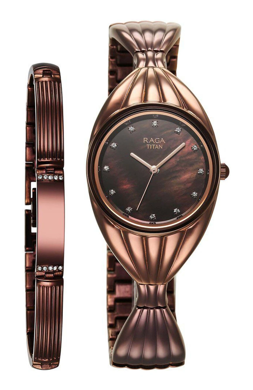 Titan Titan Raga Memoirs Quartz Analog Mother Of Pearl Dial With Brown Metal Strap Watch For ...