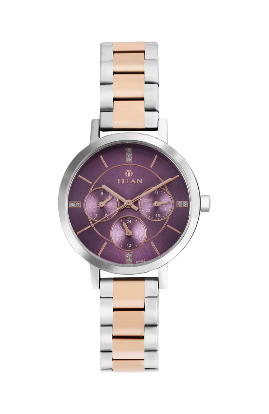 Titan Titan Quartz Multifunction Purple Dial Stainless Steel Strap ...