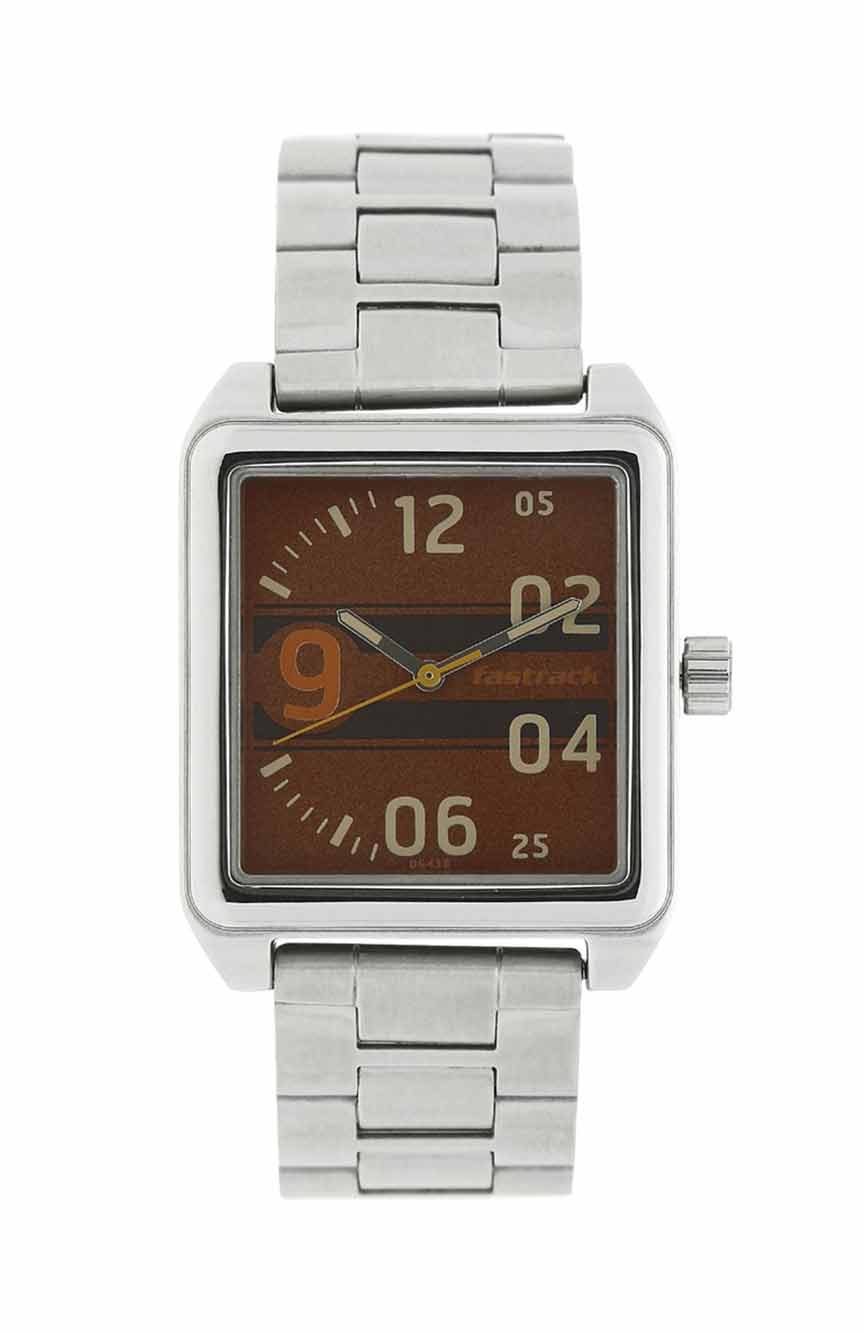 Titan Fastrack Bare Basics Quartz Analog Brown Dial Stainless Steel ...